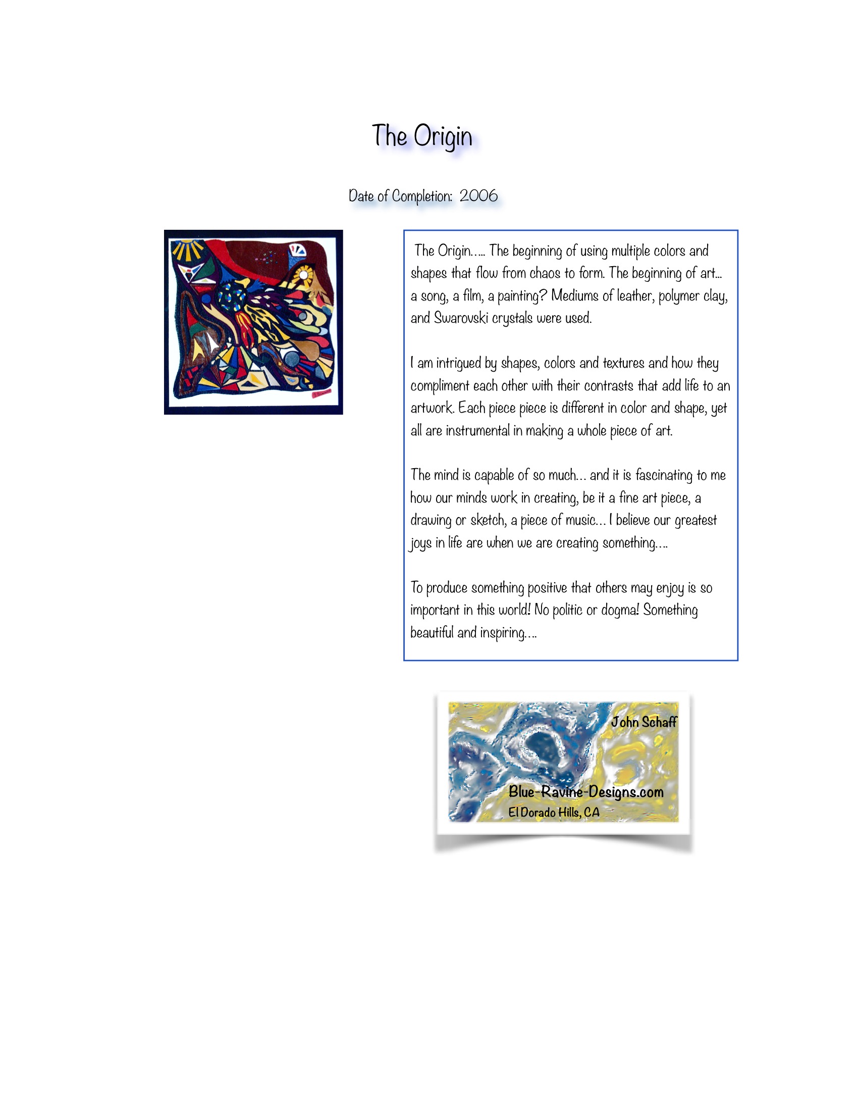The Origin – Blue Ravine Designs